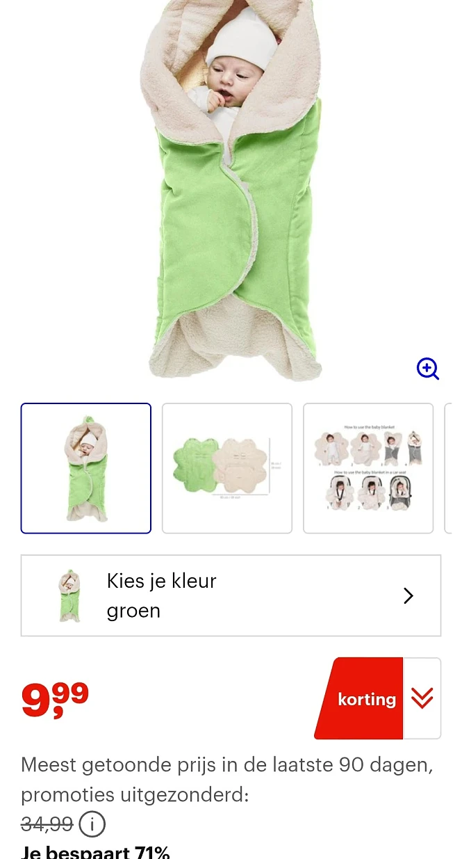 Wallaboo groen wikkeldeken Nore -71% aanbieding : 9.99€ in plaats van ...